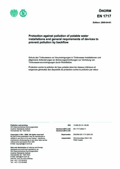 ONORM EN 1717:2008 - Protection against pollution of potable water in ...