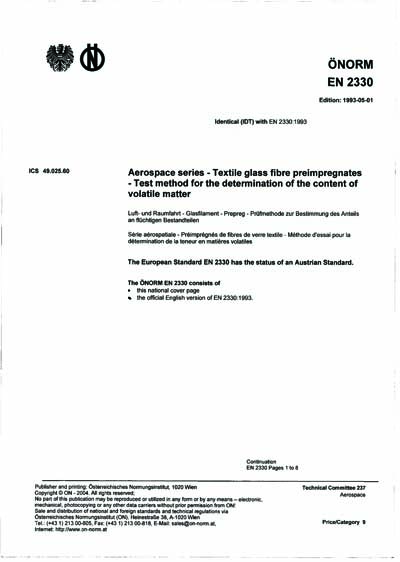 ONORM EN 2330:1993 - Aerospace series - Textile glass fibre ...