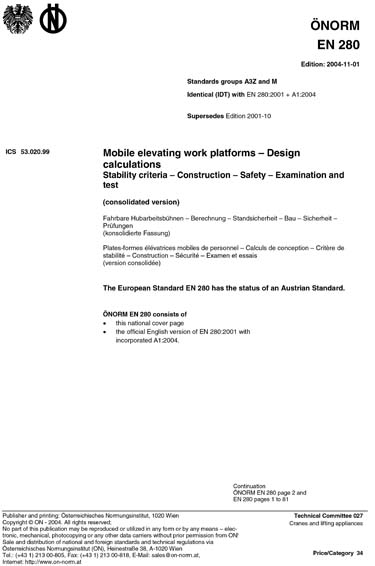ONORM EN 280:2004 - Mobile elevating work platforms - Design ...