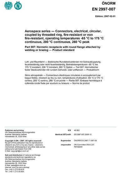 ONORM EN 2997-007:2007 - Aerospace series - Connectors, electrical ...