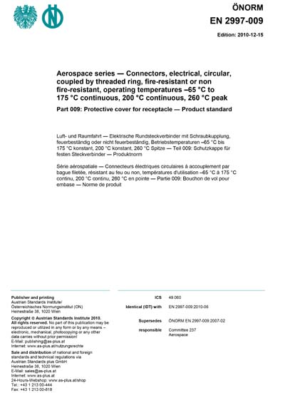 ONORM EN 2997-009:2010 - Aerospace series - Connectors, electrical ...