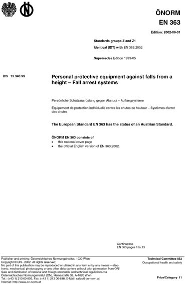 ONORM EN 363:2002 - Personal protective equipment against falls from a ...
