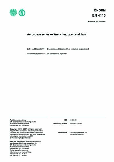 ONORM EN 4110:2007 - Aerospace series - Wrenches, open end, box ...