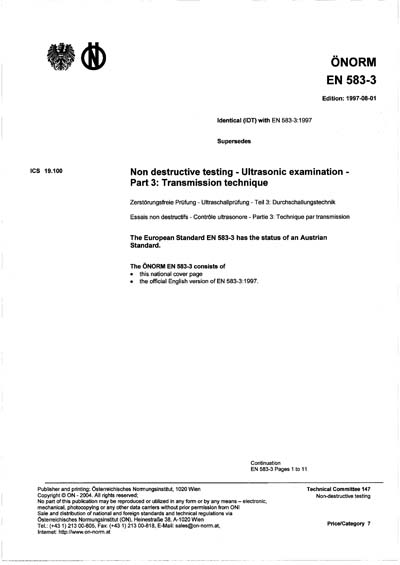 ONORM EN 583-3:1997 - Non destructive testing - Ultrasonic examination ...
