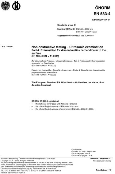 ONORM EN 583-4:2004 - Non-destructive testing - Ultrasonic examination ...