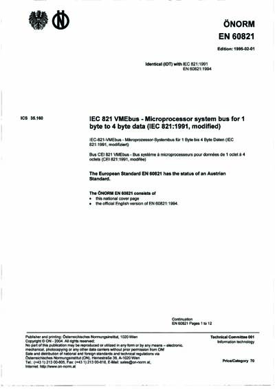 ONORM EN 60821:1995 - IEC 821 VMEbus - Microprocessor system bus for 1 ...