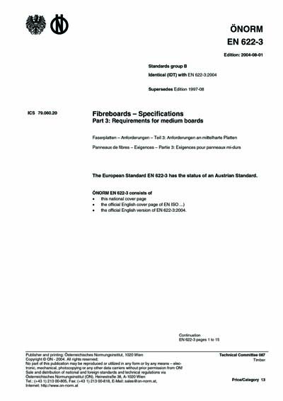 ONORM EN 622-3:2004 - Fibreboards - Specifications - Part 3 ...
