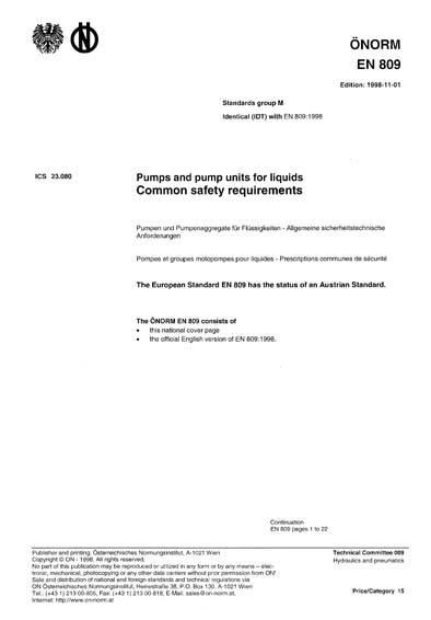 ONORM EN 809:1998 - Pumps and pump units for liquids - Common safety ...