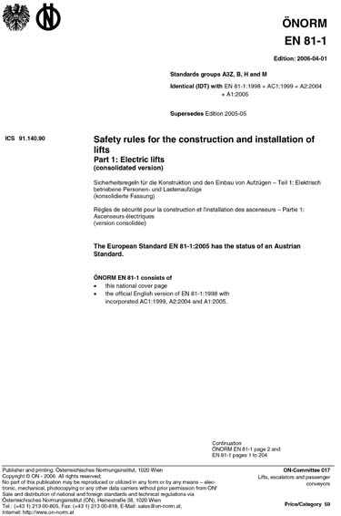ONORM EN 81-1:2006 - Safety rules for the construction and installation ...