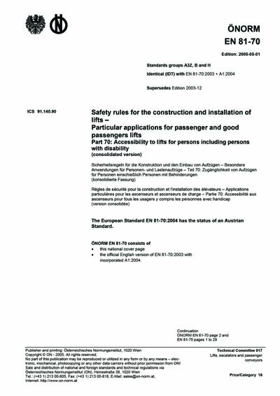 ONORM EN 81-70:2005 - Safety rules for the construction and ...