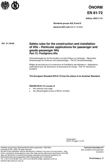 ONORM EN 81-72:2003 - Safety rules for the construction and ...