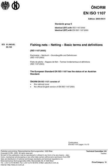 ONORM EN ISO 1107:2003 - Fishing nets - Netting - Basic terms and ...