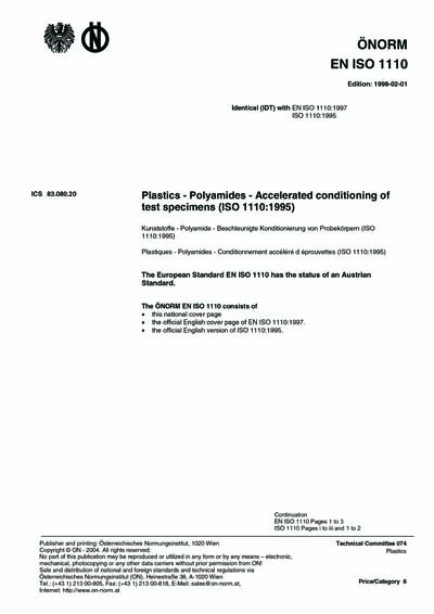 ONORM EN ISO 1110:1998 - Plastics - Polyamides - Accelerated ...
