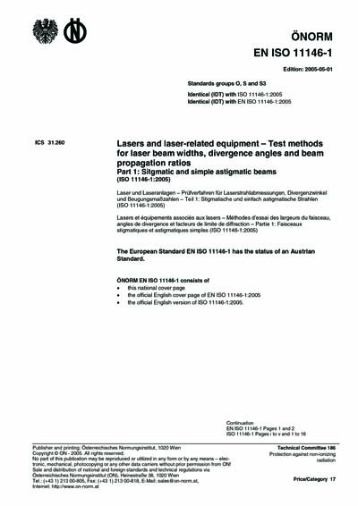 ONORM EN ISO 11146-1:2005 - Lasers and laser-related equipment - Test ...