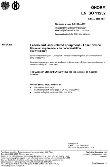 ONORM EN ISO 11252:2005 - Lasers and laser-related equipment - Laser ...