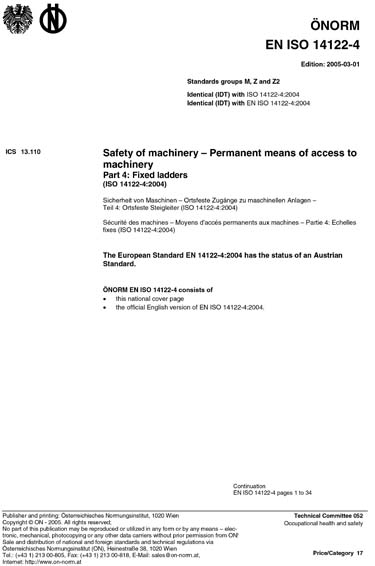 ONORM EN ISO 14122-4:2005 - Safety of machinery - Permanent means of ...