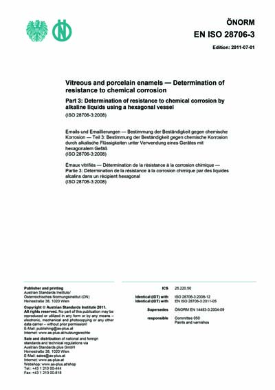 ONORM EN ISO 28706-3:2011 - Vitreous and porcelain enamels ...