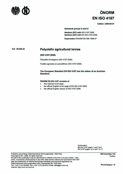 ONORM EN ISO 4167:2006 - Polyolefin agricultural twines (ISO 4167:2006 ...