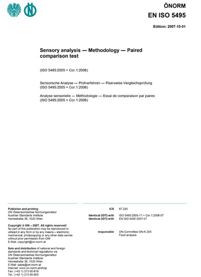 ONORM EN ISO 5495:2007 - Sensory analysis - Methodology - Paired ...