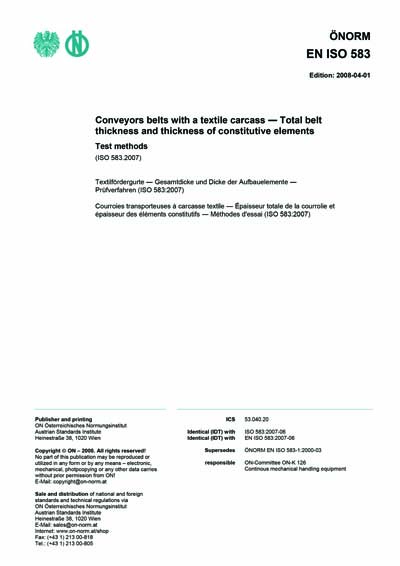 ONORM EN ISO 583:2008 - Conveyor belts with a textile carcass - Total ...