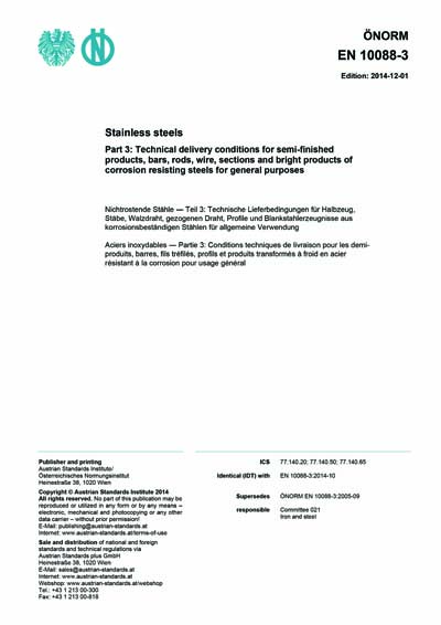 ONORM EN 10088-3:2014 - Stainless steels - Part 3: Technical delivery ...