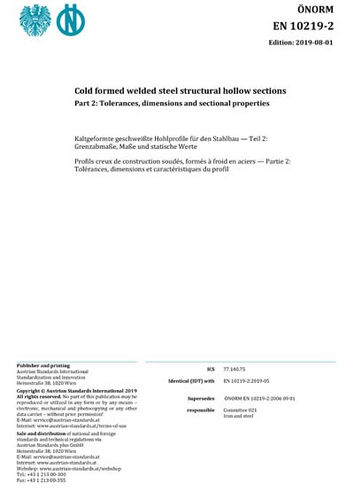 ONORM EN 10219-2:2019 - Cold formed welded steel structural hollow ...