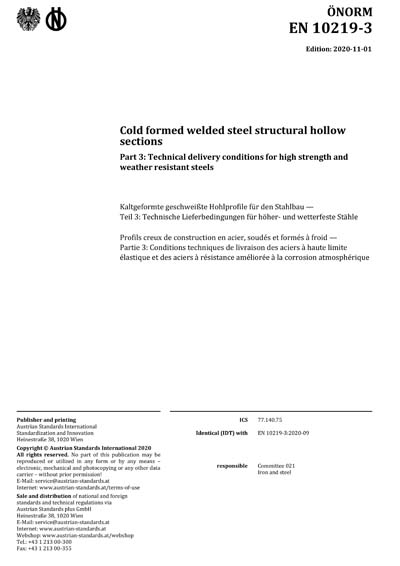 ONORM EN 10219-3:2020 - Cold formed welded steel structural hollow ...