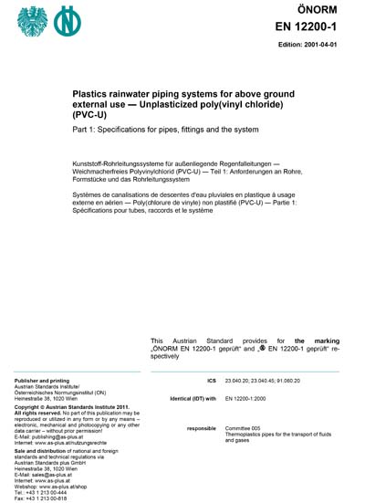 ONORM EN 12200-1:2001 - Plastics rainwater piping systems for above ...