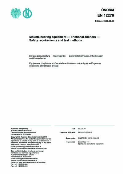ONORM EN 12276:2014 - Mountaineering equipment - Frictional anchors ...