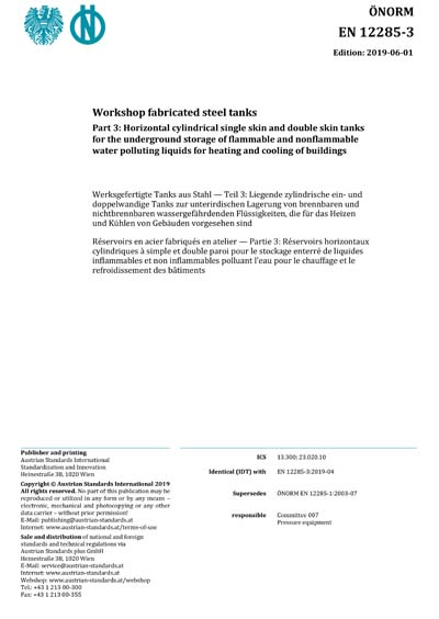ONORM EN 12285-3:2019 - Workshop fabricated steel tanks - Part 3 ...