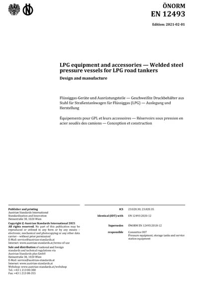ONORM EN 12493:2021 - LPG equipment and accessories - Welded steel ...