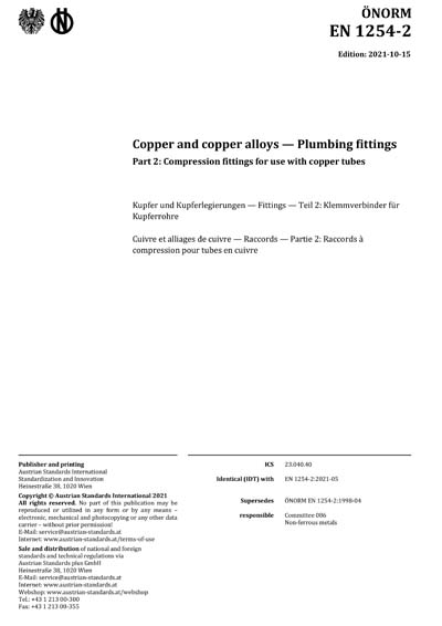ONORM EN 1254-2:2021 - Copper and copper alloys - Plumbing fittings ...