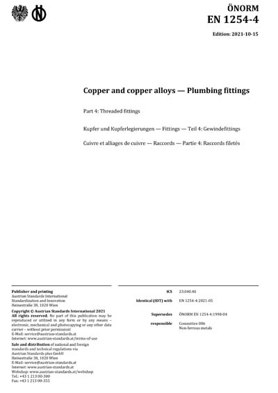 ONORM EN 1254-4:2021 - Copper and copper alloys - Plumbing fittings ...