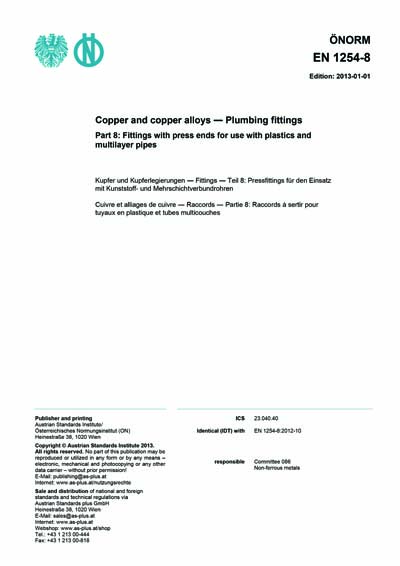 ONORM EN 1254-8:2013 - Copper and copper alloys - Plumbing fittings ...
