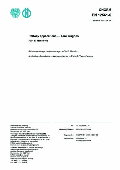 ONORM EN 12561-6:2012 - Railway applications - Tank wagons - Part 6 ...