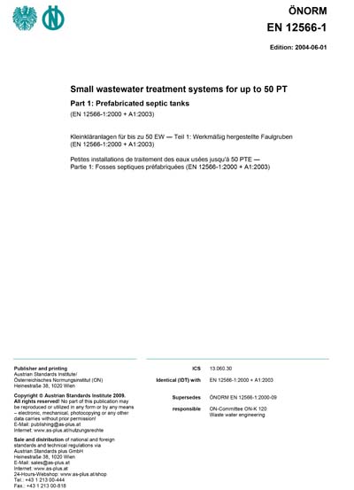 ONORM EN 12566-1:2004 - Small wastewater treatment systems for up to 50 ...