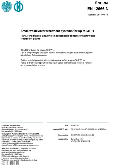 ONORM EN 12566-3:2013 - Small wastewater treatment systems for up to 50 ...