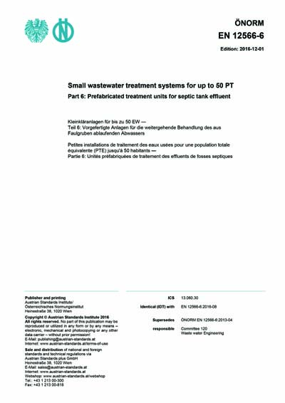 ONORM EN 12566-6:2016 - Small wastewater treatment systems for up to 50 ...