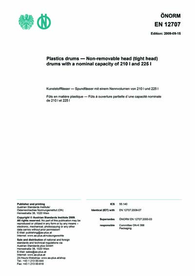 ONORM EN 12707:2009 - Plastics drums - Non-removable head (tight head ...