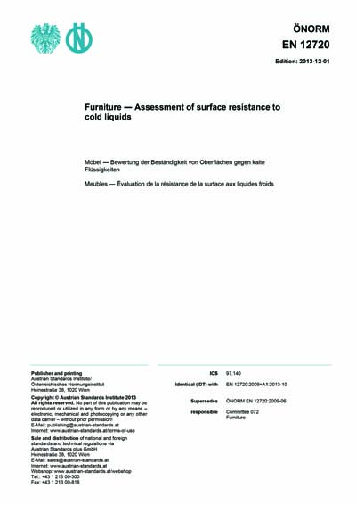 ONORM EN 12720:2013 - Furniture - Assessment of surface resistance to ...