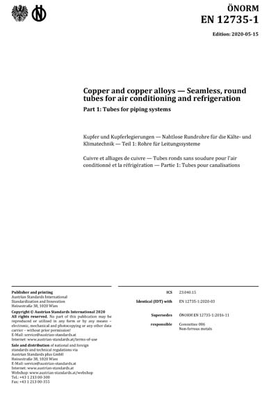 ONORM EN 12735-1:2020 - Copper and copper alloys - Seamless, round ...