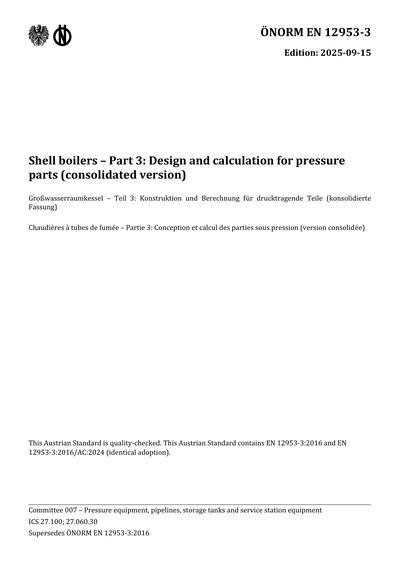 ONORM EN 12953-3:2025 - Shell boilers - Part 3: Design and calculation ...