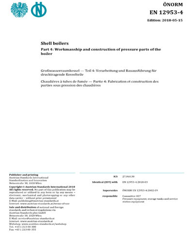 ONORM EN 12953-4:2018 - Shell boilers - Part 4: Workmanship and ...