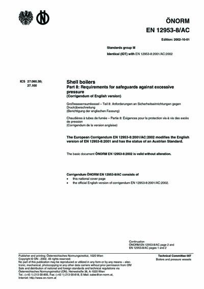 ONORM EN 12953-8/AC:2002 - Shell boilers - Part 8: Requirements for ...