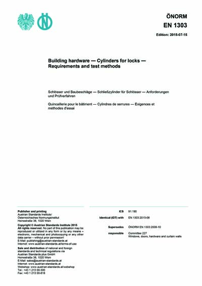 ONORM EN 1303:2015 - Building hardware - Cylinders for locks ...