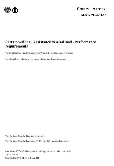 ONORM EN 13116:2024 - Curtain walling - Resistance to wind load ...