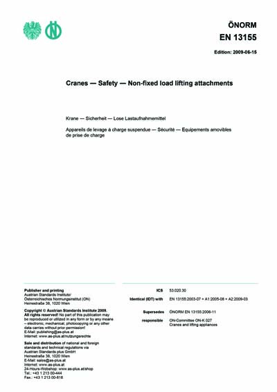 ONORM EN 13155:2009 - Cranes - Safety - Non-fixed load lifting ...