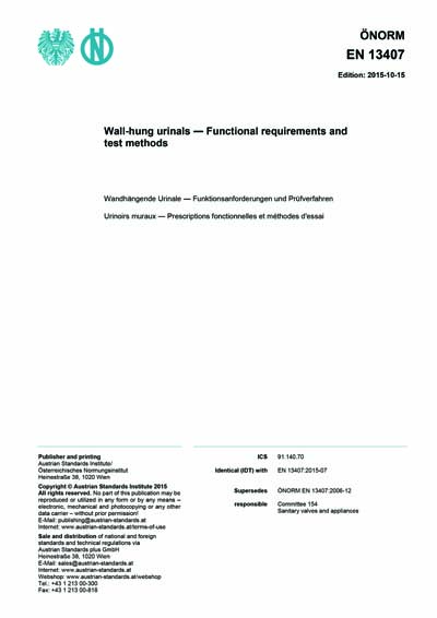 ONORM EN 13407:2015 - Wall-hung urinals - Functional requirements and ...