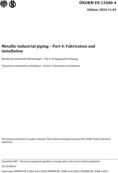 ONORM EN 13480-4:2024 - Metallic industrial piping - Part 4 ...