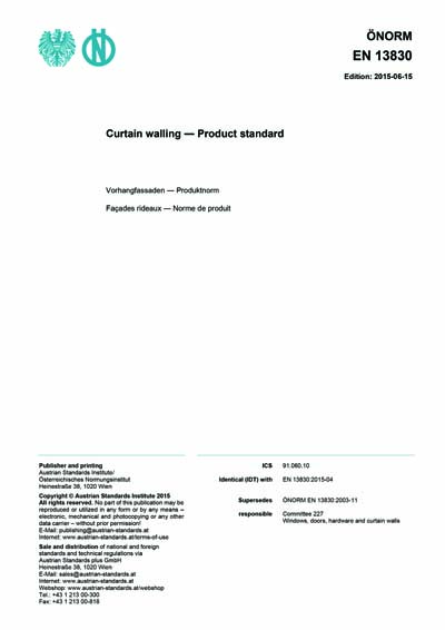 ONORM EN 13830:2015 - Curtain walling - Product standard (Austrian ...